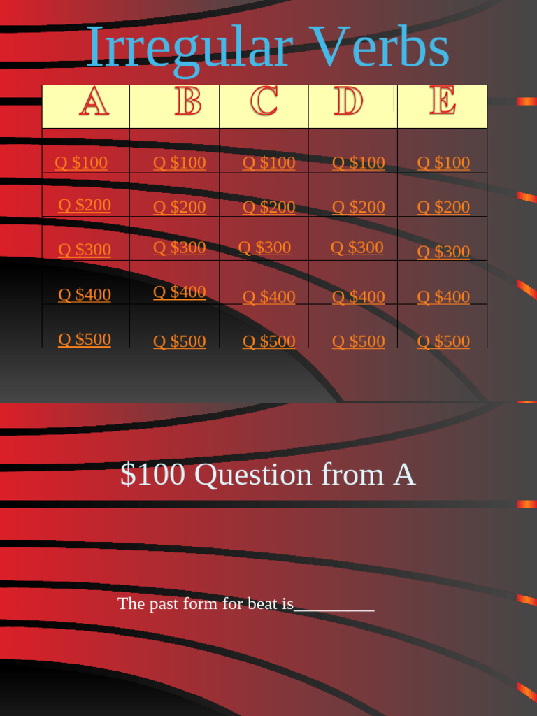 Irregular Verbs Jeopardy Activities Promoting Classroom Dynamics Group ...
