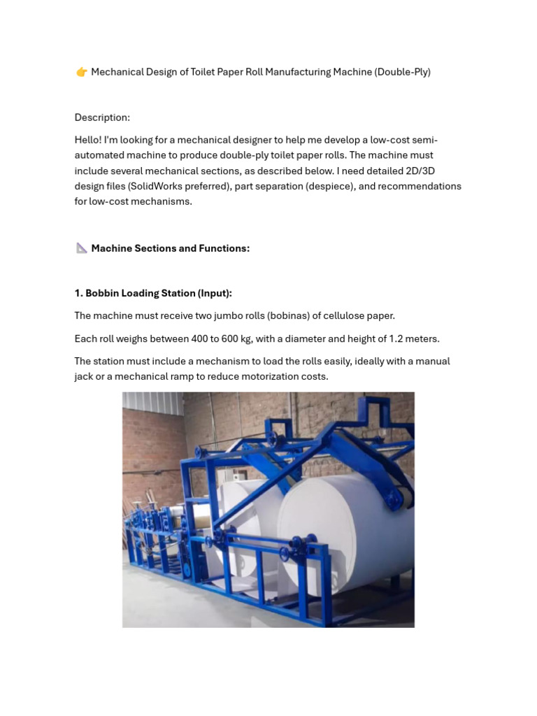 Mechanical Design of Toilet Paper Roll Manufacturing Machine | PDF ...