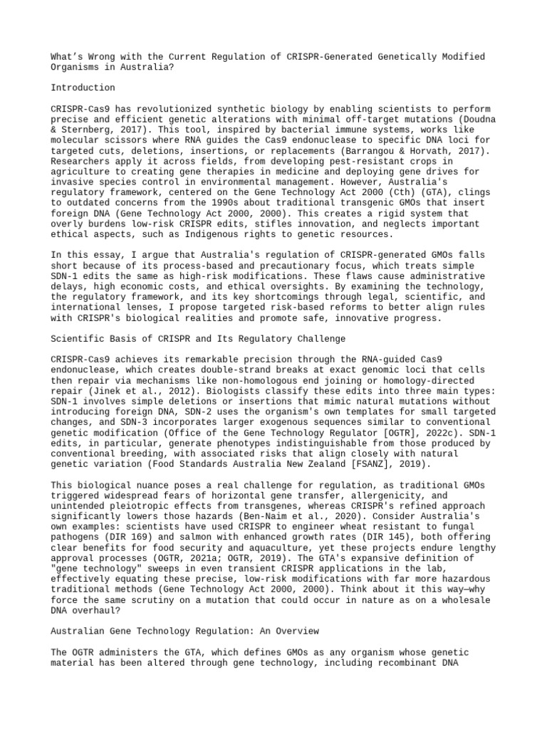 Reforming Australia's CRISPR Regulations | PDF | Genetic Engineering ...