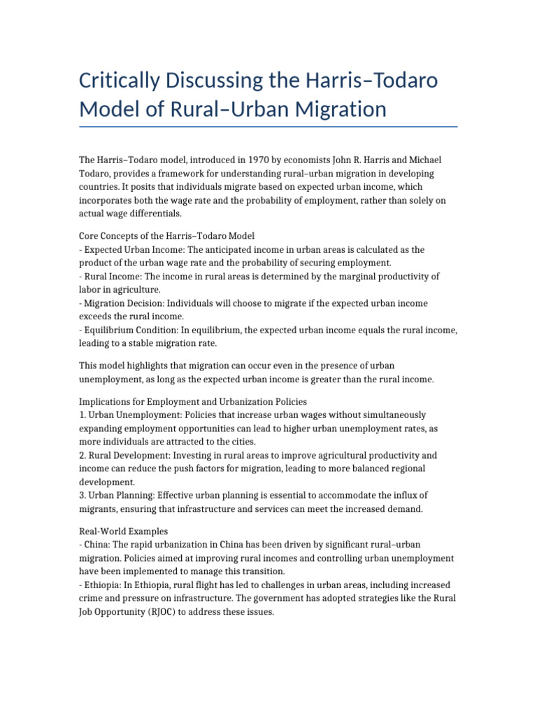 Harris-Todaro Model of Migration Explained | PDF | Human Migration ...