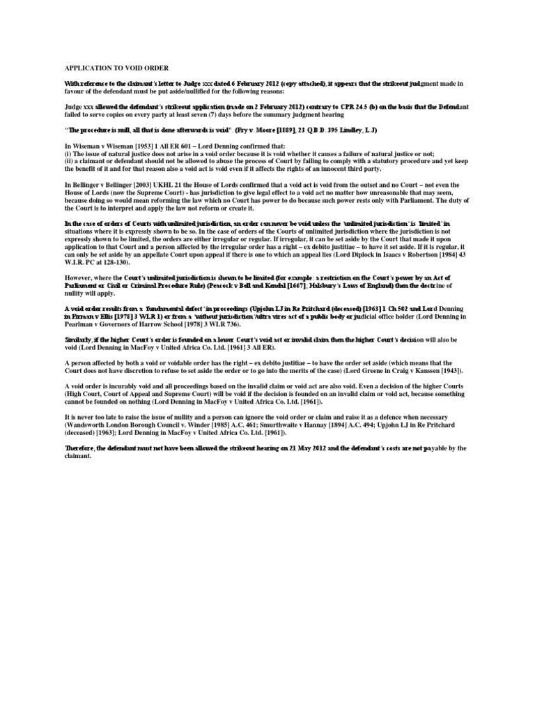 Application to Void Court Order | PDF | Supreme Courts | Jurisdiction