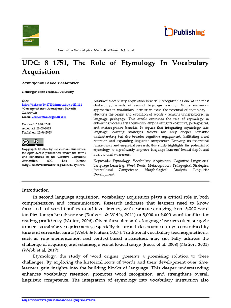 Etymology's Impact on Vocabulary Learning | PDF | Vocabulary | Learning