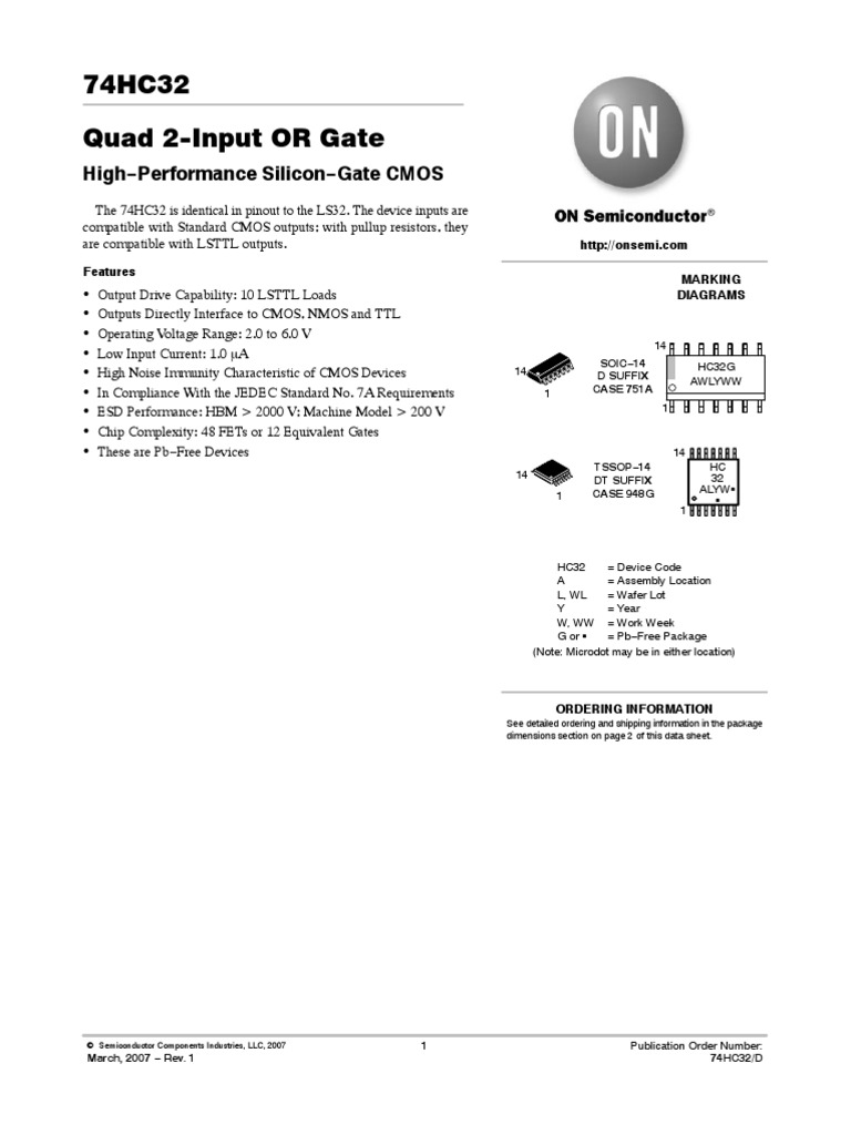 Datasheet 74HC32 | Cmos | Electricity
