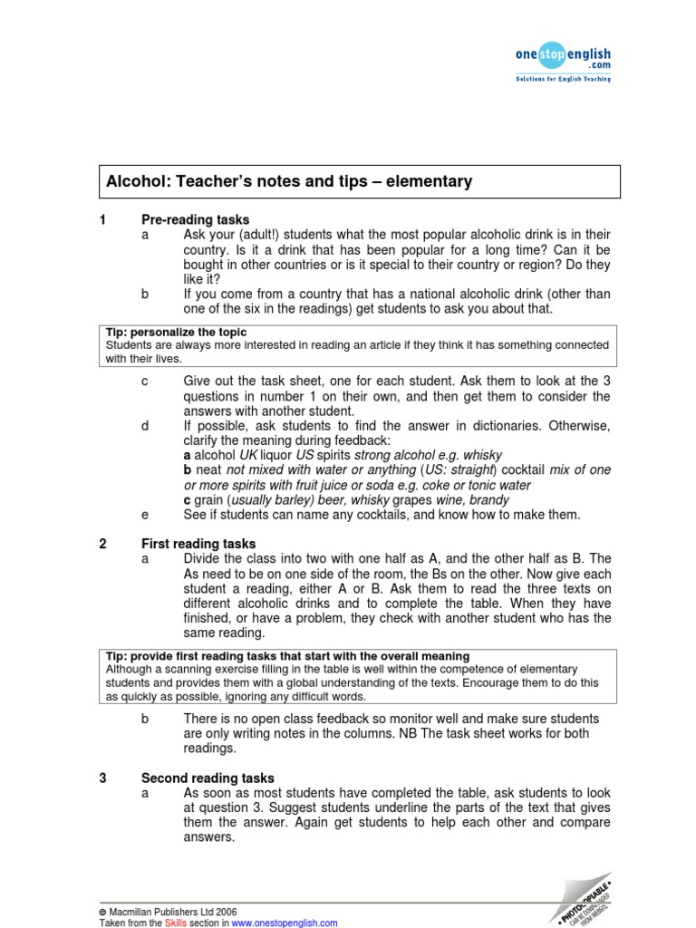 Alcohol: Teacher's Notes and Tips - Elementary: Tip: Personalize The ...
