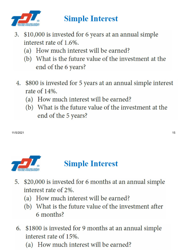 Exercise 6 - Simple Interest | PDF