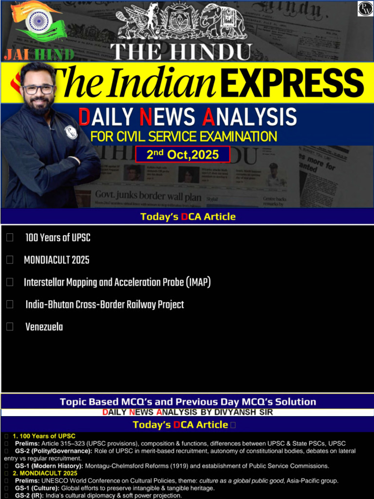 Daily Current Affairs Newspaper Analysis 02nd October 2025 Class Notes ...