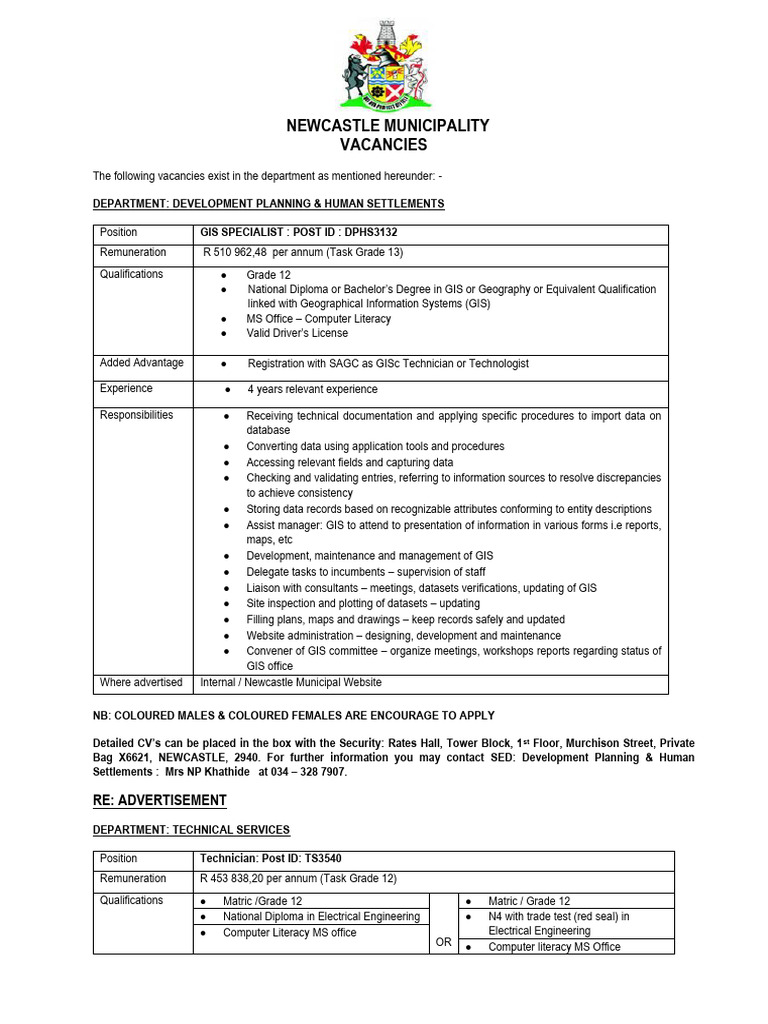 Advertisement of Vacancies Gis Specialist and Technicians | PDF ...