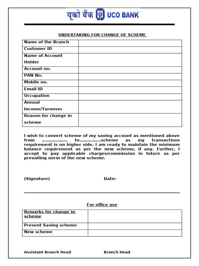 Change of Savings Account Scheme Request | PDF