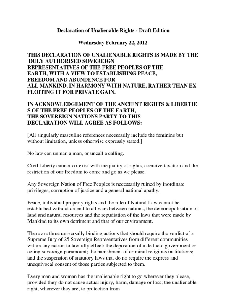 Declaration of Unalienable Rights | PDF | Sovereignty | Natural And ...