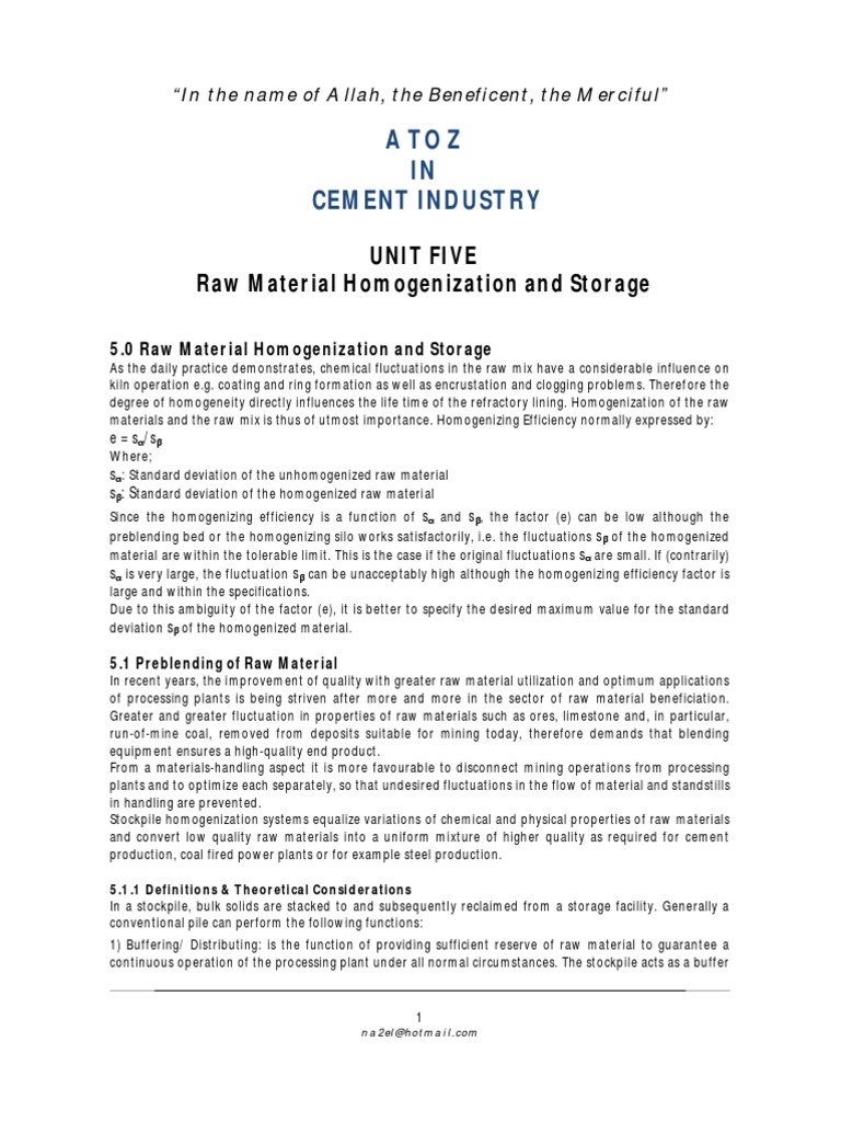 Raw Material Homogenization & Storage in Cement Industry | PDF | Deep ...
