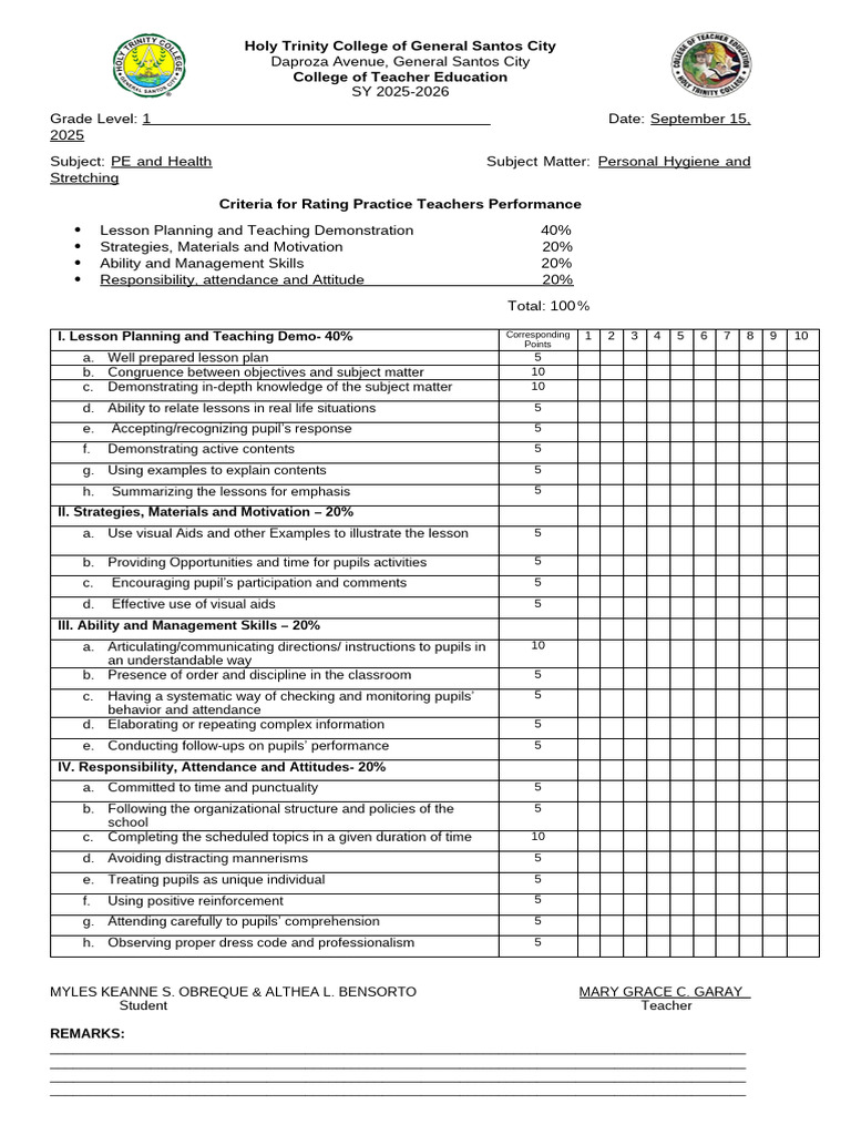 Demo Teaching Checklist | PDF | Teachers | Reading Comprehension