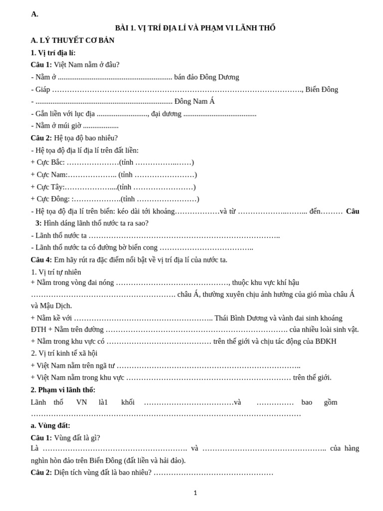 Bai 1 - Vi Tri Dia Li Va Pham Vi Lanh Tho - Hs | PDF
