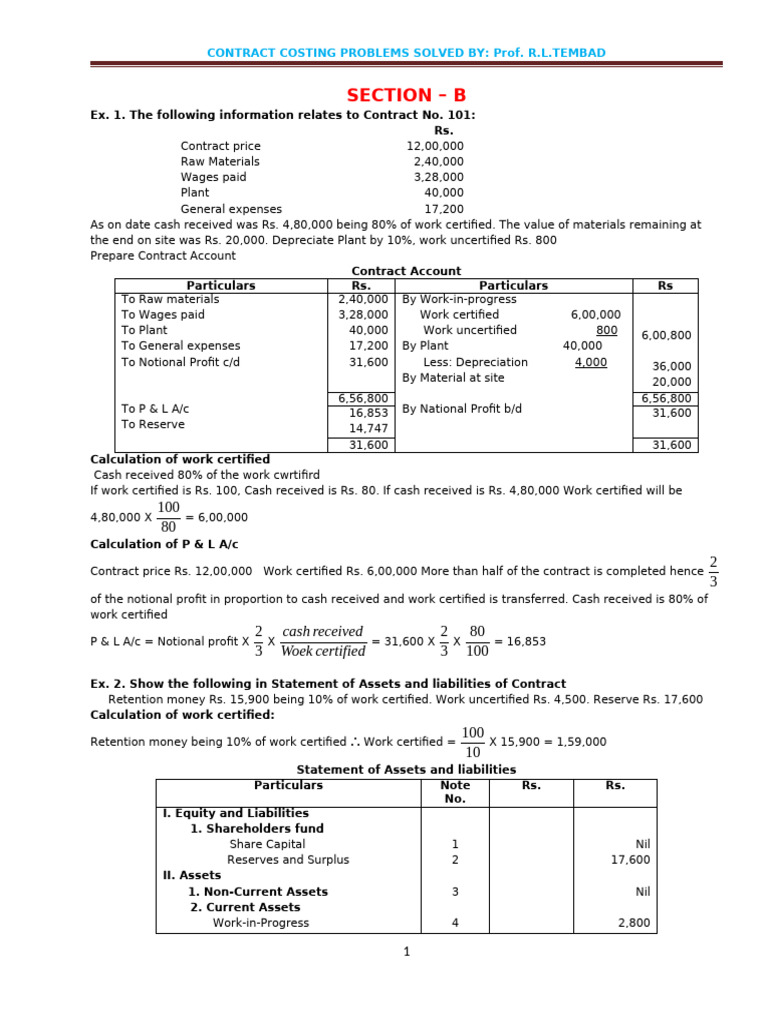 Contract Costing Solutions Explained | PDF | Income Statement | Expense