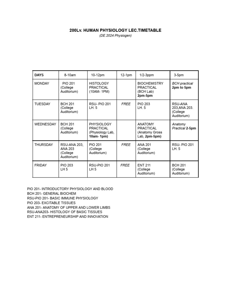 200Lv Lec. Timetable | PDF