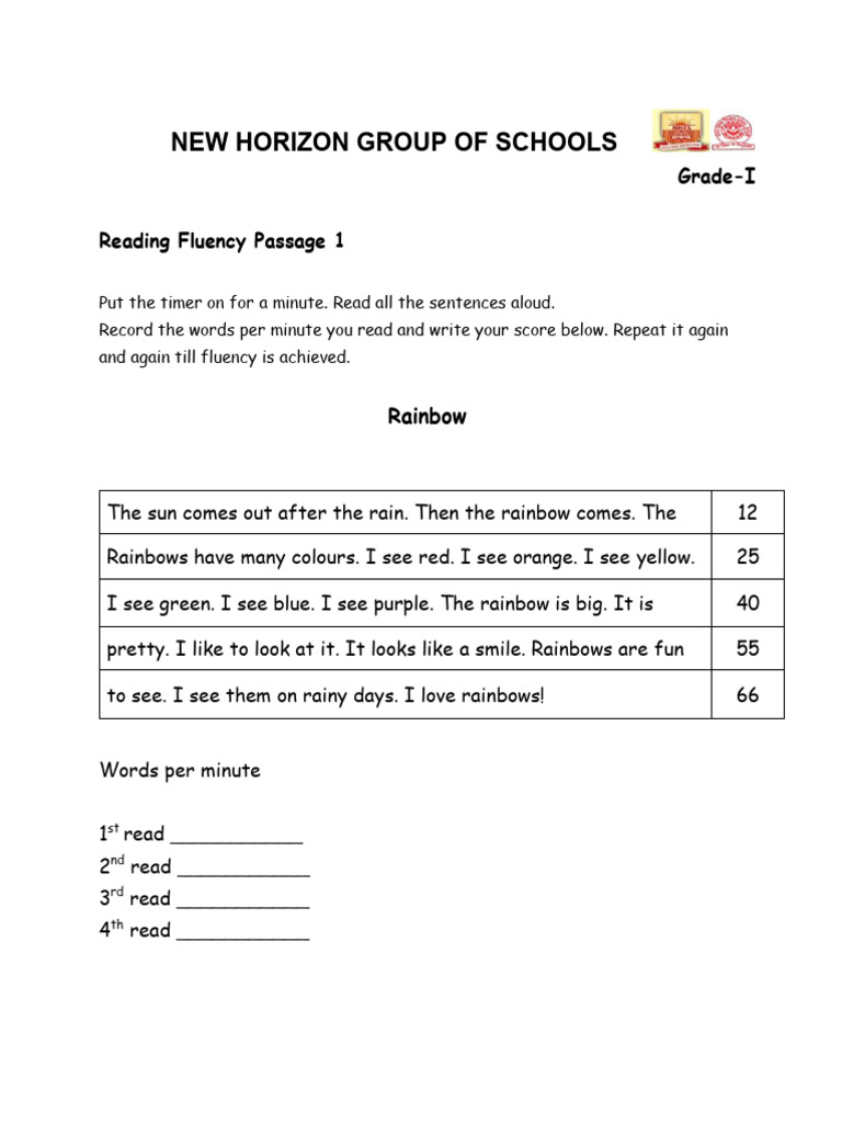 Reading Fluency Grade 1-Term 1 | PDF