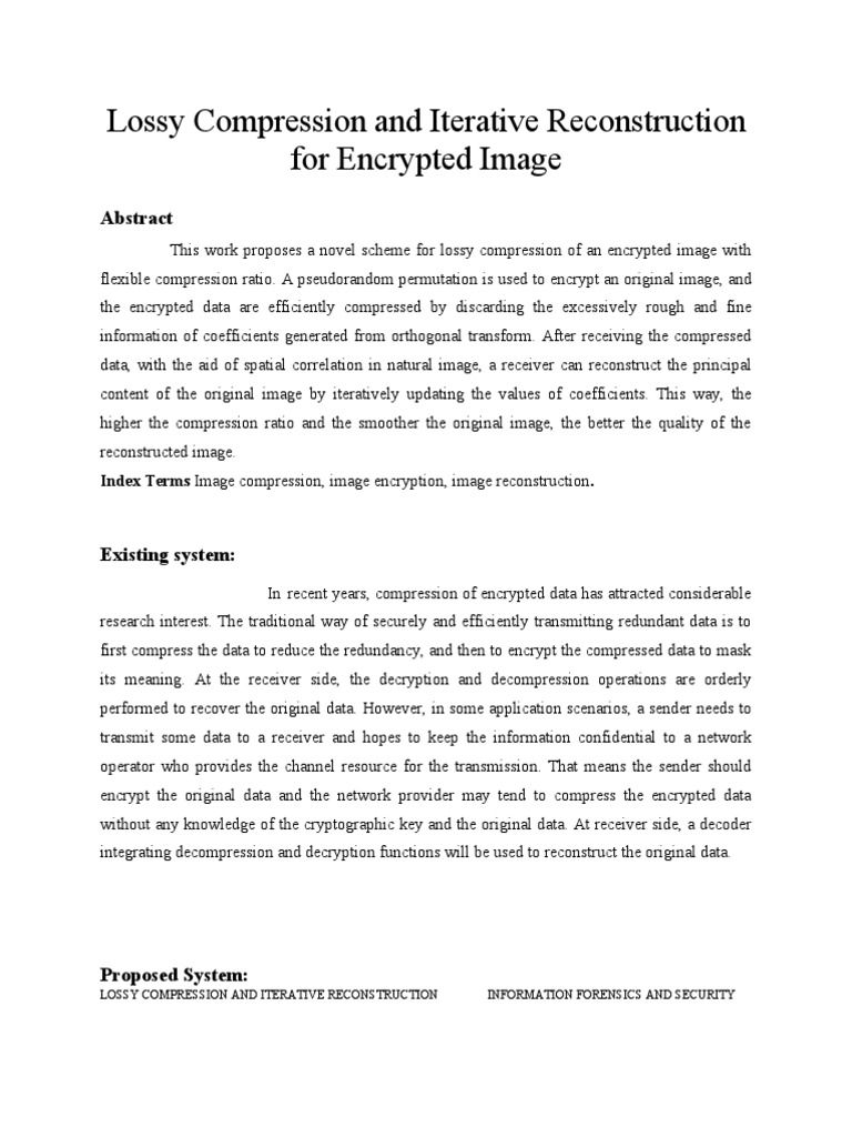 1.lossy Compression and Iterative Reconstruction For Encrypted Image | PDF | Data Compression ...
