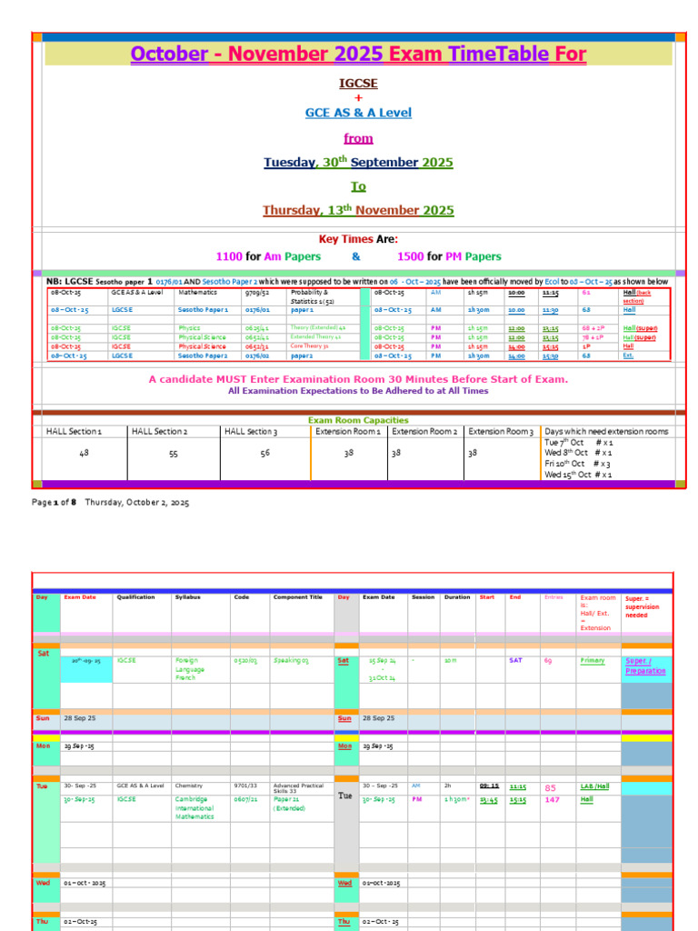 Timetable 2025 Exams FOURTH DRAFT - Copy-1 | PDF | Student Assessment ...