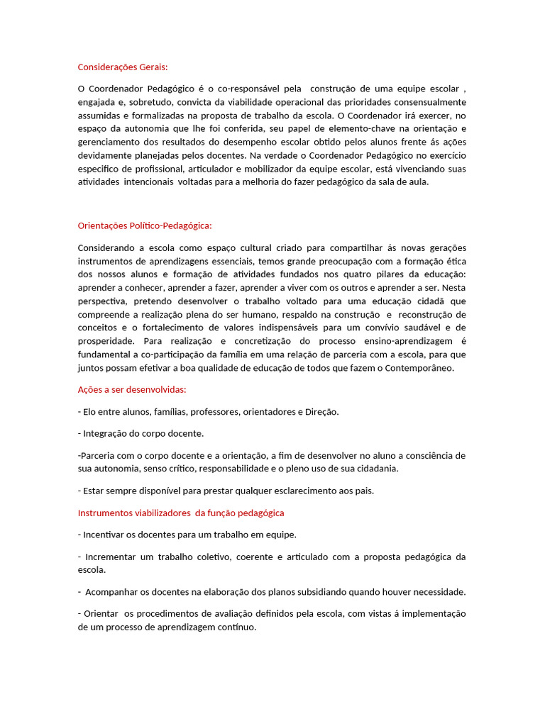 Coordenação Docx Pdf Pedagogia Aprendizado