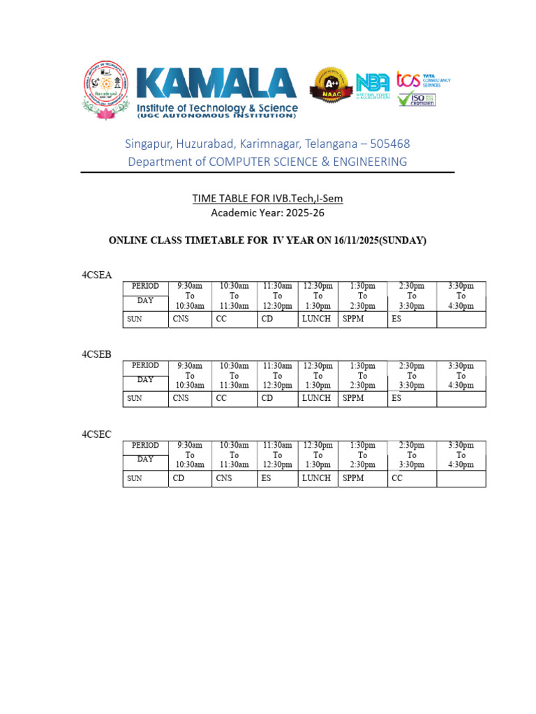 Online Class Time Table For Sunday (16.11.2025) | PDF