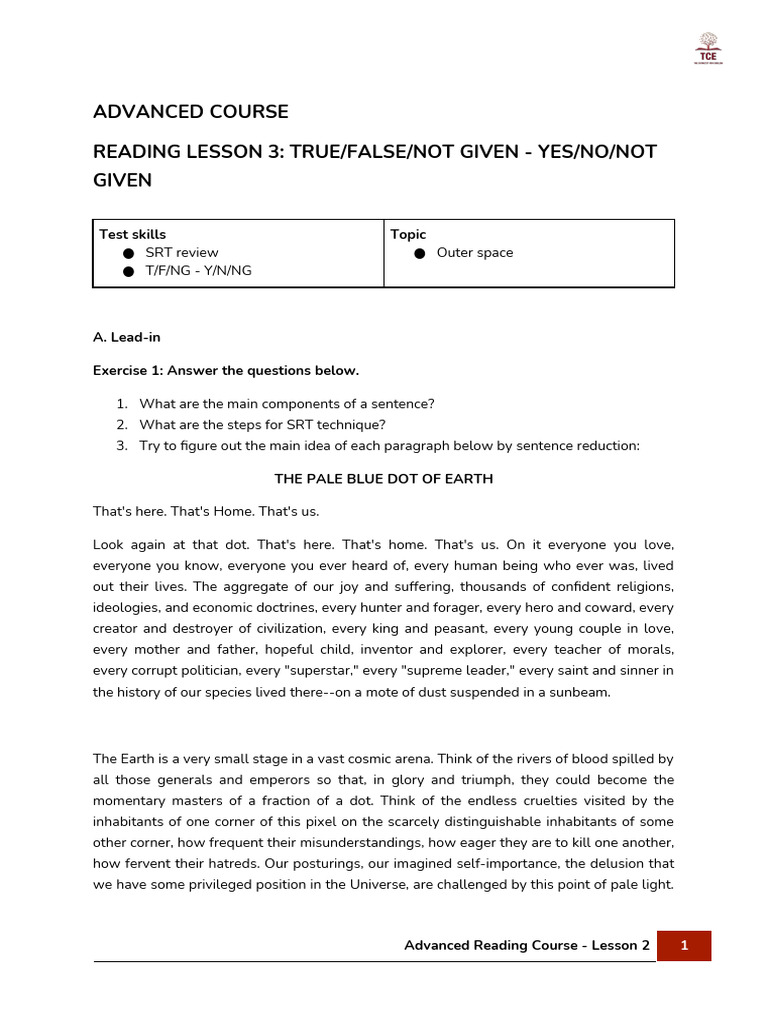 True/False/Not Given Reading Techniques | PDF