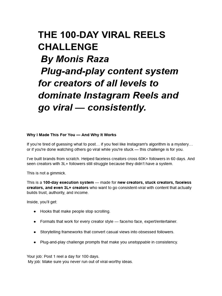 100 Days Viral Reels Challenge | PDF