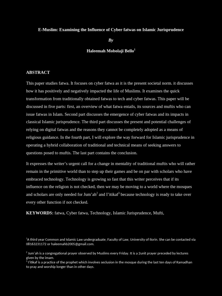 Cyber Fatwas and Islamic Jurisprudence | PDF | Fatwa | Sharia
