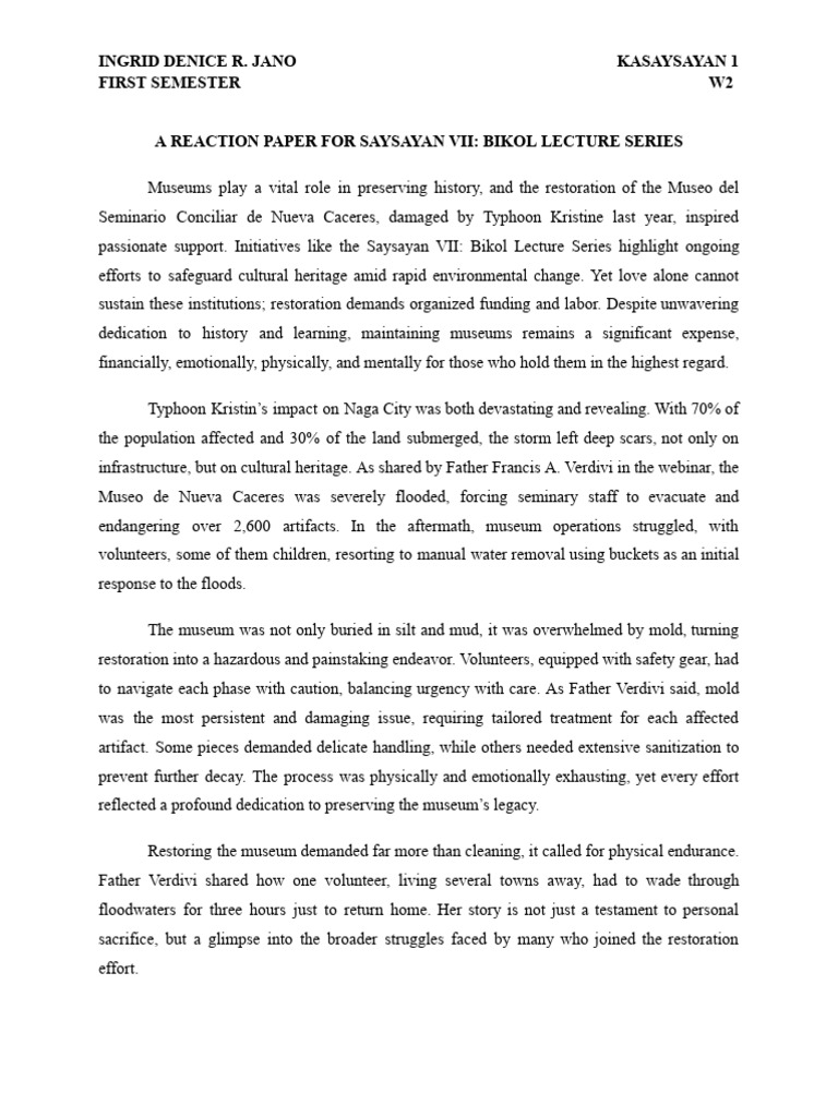 A Reaction Paper For Saysayan Vii - Bikol Lecture Series | PDF