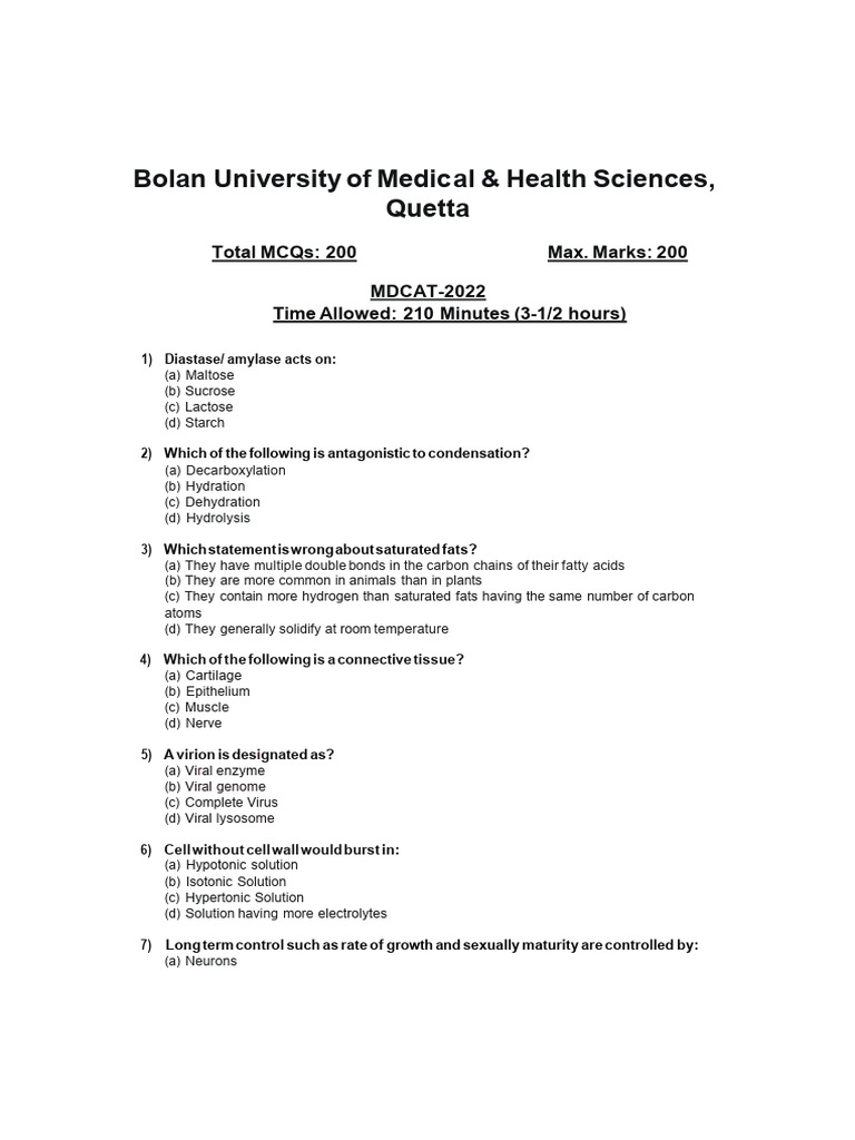Balochistan-MDCAT-2022-MDCAT1 (1) | PDF | Force | Luteinizing Hormone