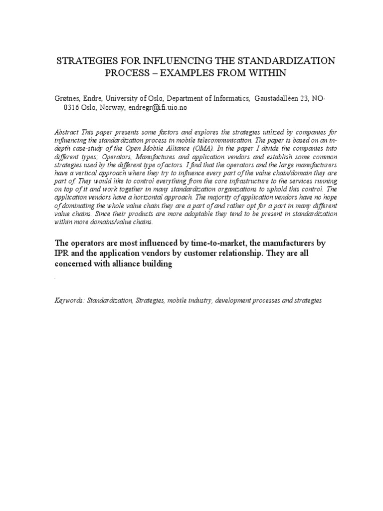Strategies for Mobile Standardization | PDF | Standardization ...