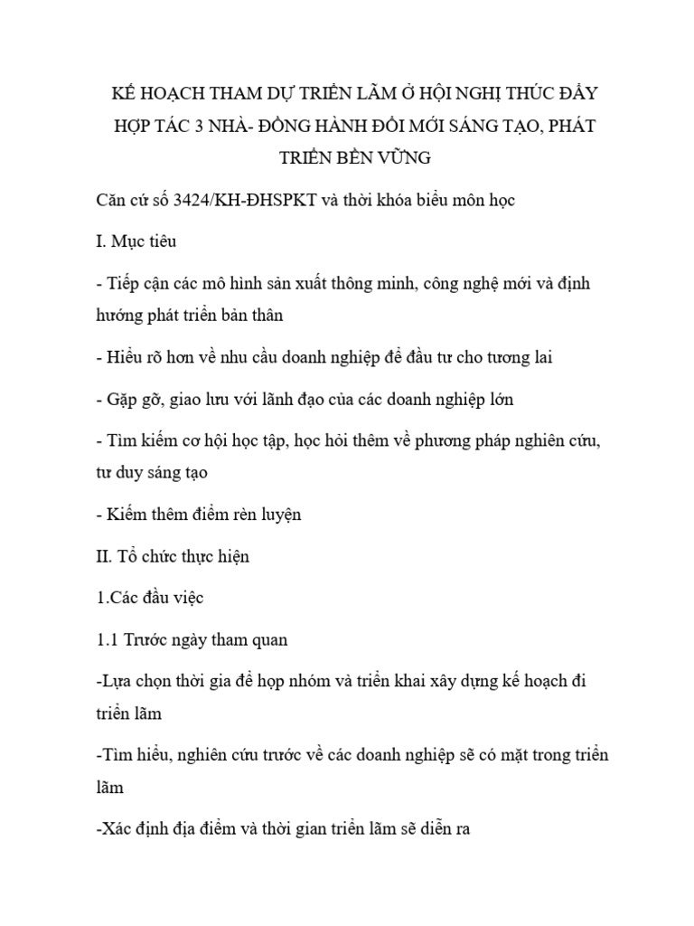 Kế Hoạch Tham Dự Triển Lãm 3 Nhà- Nhóm 4tl | PDF