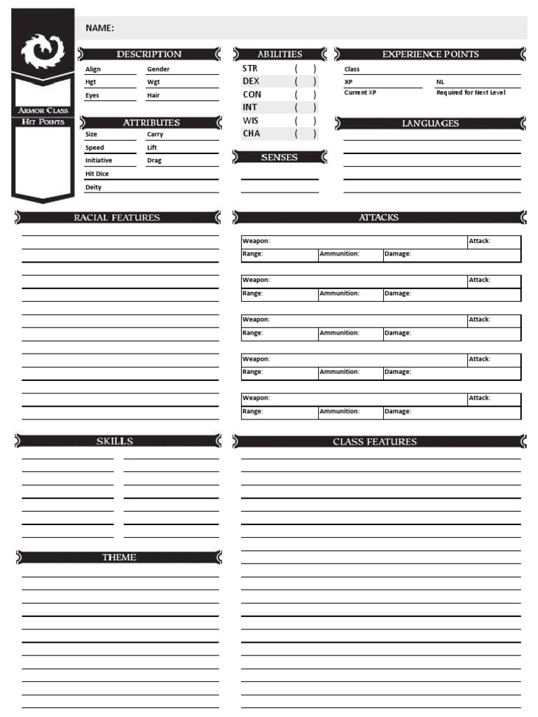 5th Edition Character Sheet | PDF