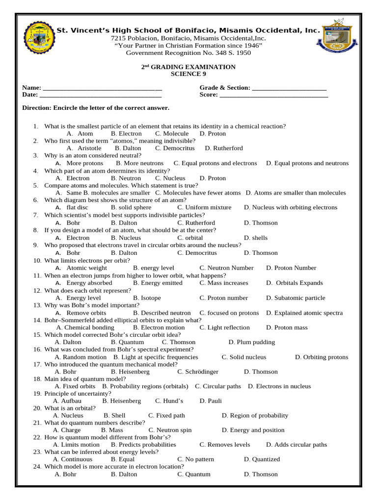 q2 Science 9 | PDF | Ion | Atoms