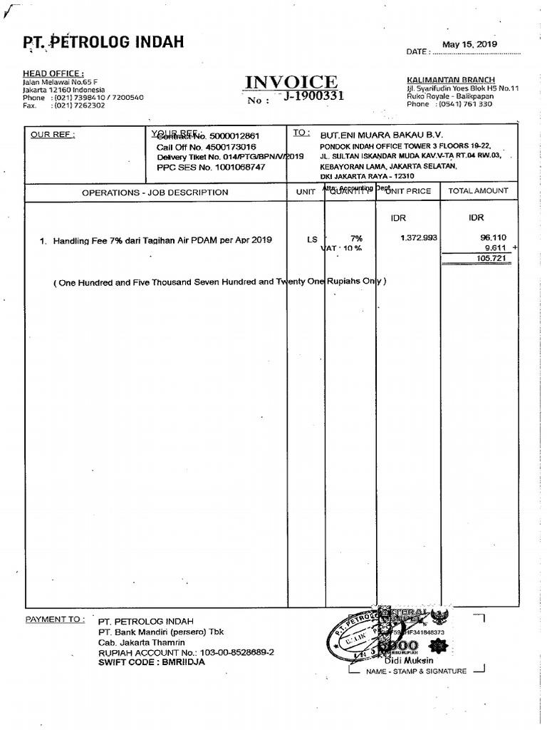 Commercial Invoice No. J-1900331 | PDF