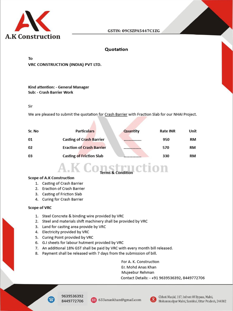 Quotation Crash Barrier For VRC | PDF