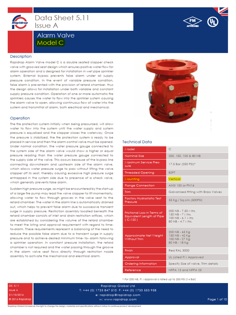 FT-30 Rapidrop (Model C) (Alarm Valve) (FM, UL) | PDF | Valve | Fire ...