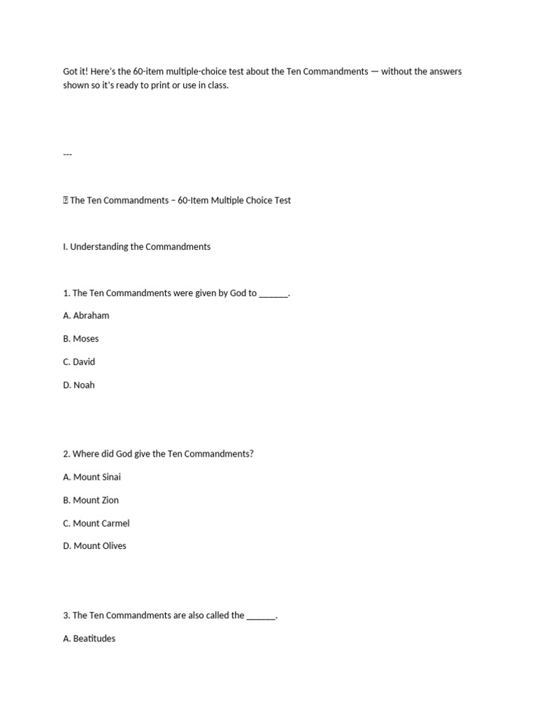Ten Commandments Quiz PDF | PDF | Ten Commandments | Books Of The ...