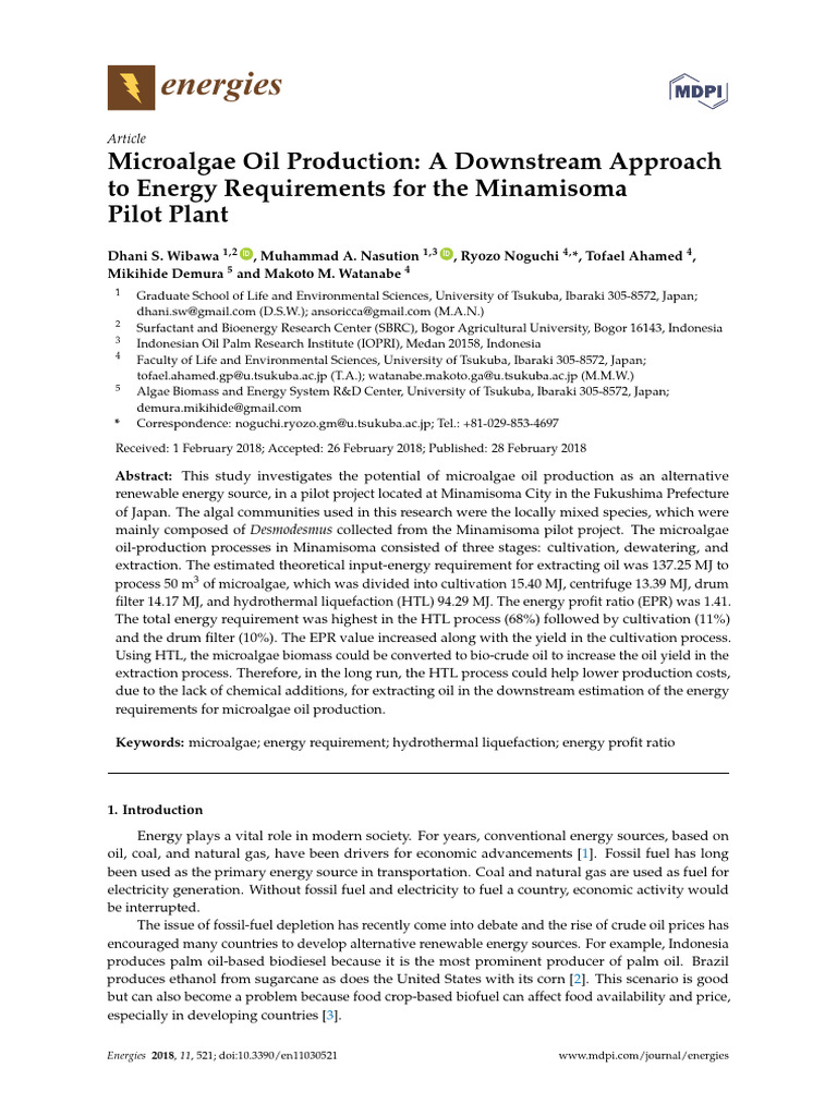 Microalgae Oil Production in Minamisoma | PDF | Algae Fuel | Biofuel