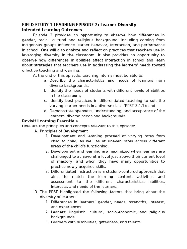 Elc101 Learning Episode 2 | PDF | Learning | Differentiated Instruction