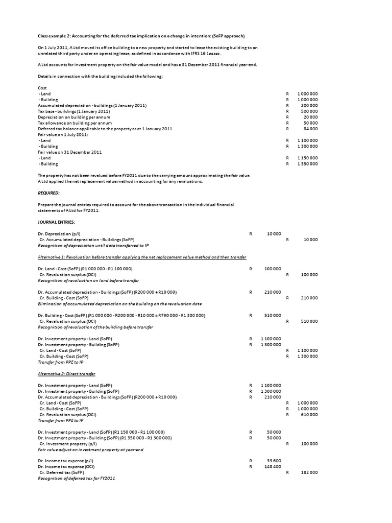 Class Example 2 - Change in Intention - XLSX - Group | PDF | Deferred ...