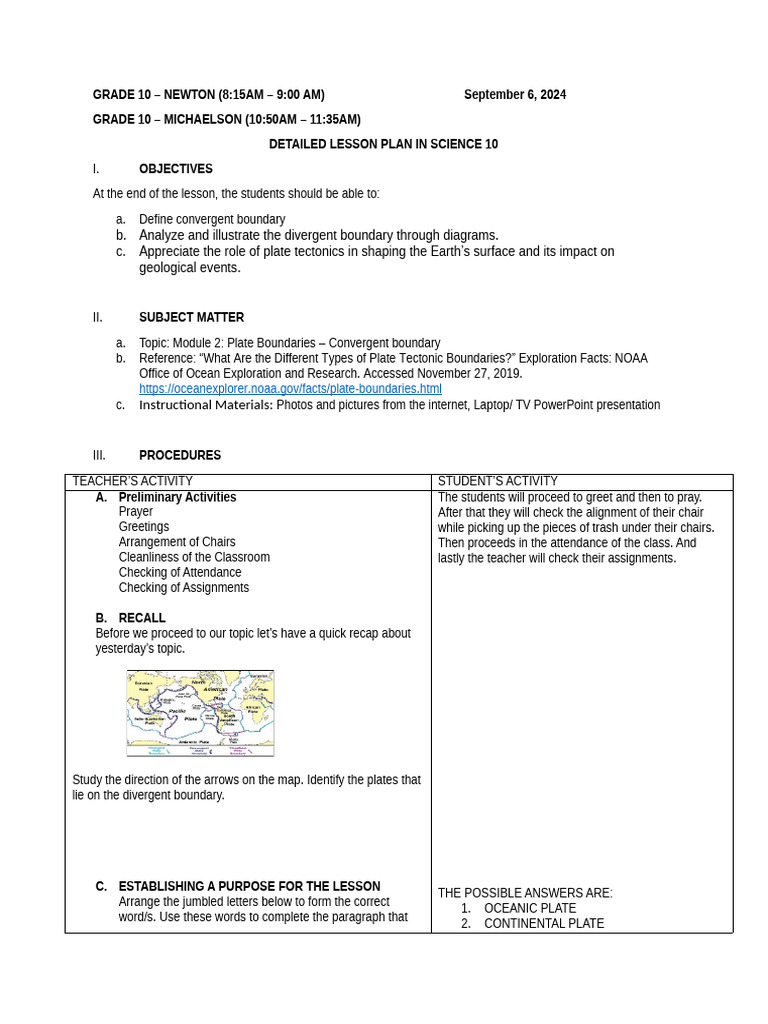 CONVERGENT Lesson Plan | PDF | Plate Tectonics | Geological Processes