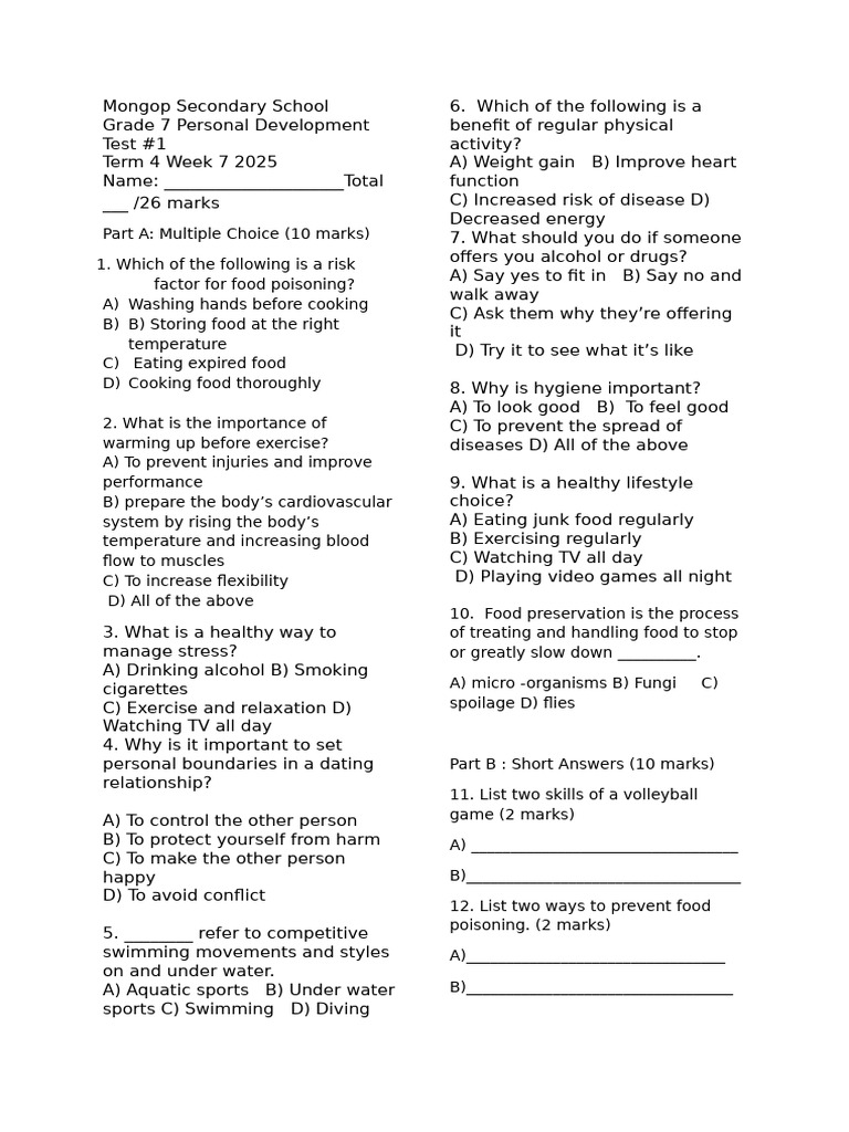 Grade - 7 - PD - 2025 (1) Edited | PDF | Clinical Medicine ...