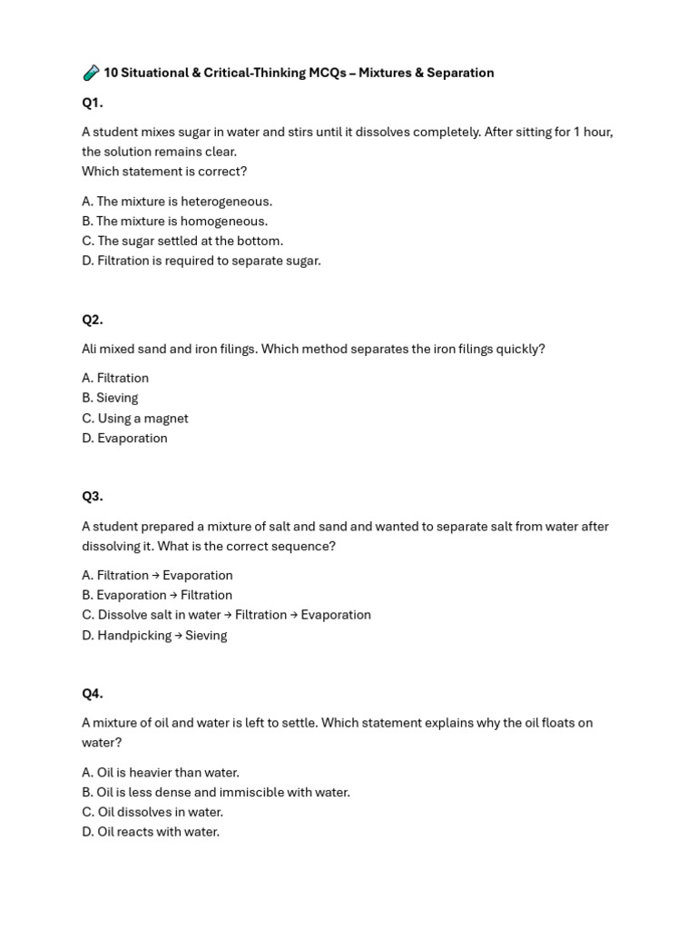 MCQS MIXTURES Without Answers | PDF