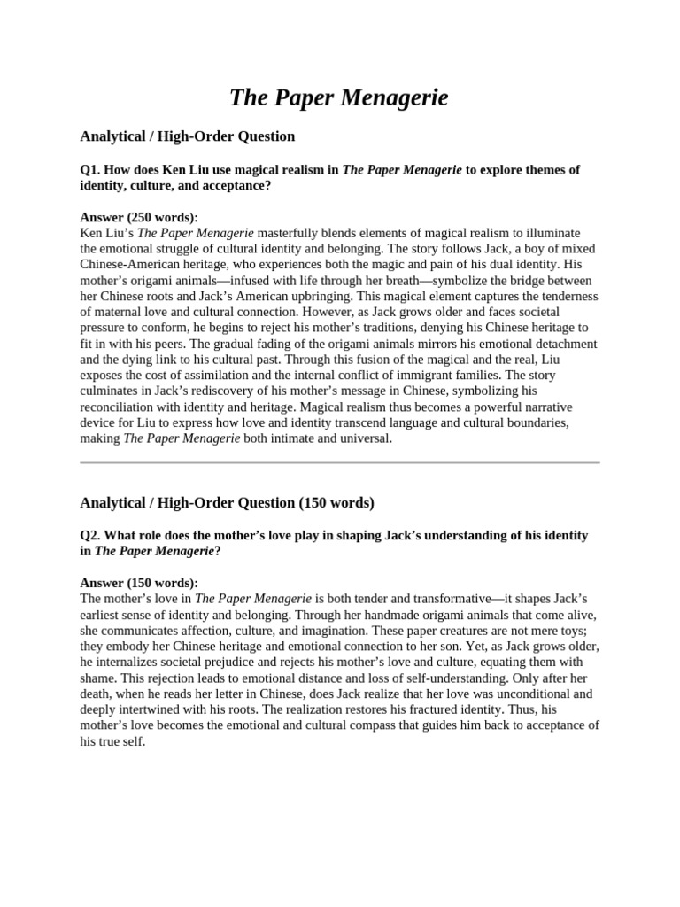 Exploring Identity in The Paper Menagerie | PDF | Love | Identity ...