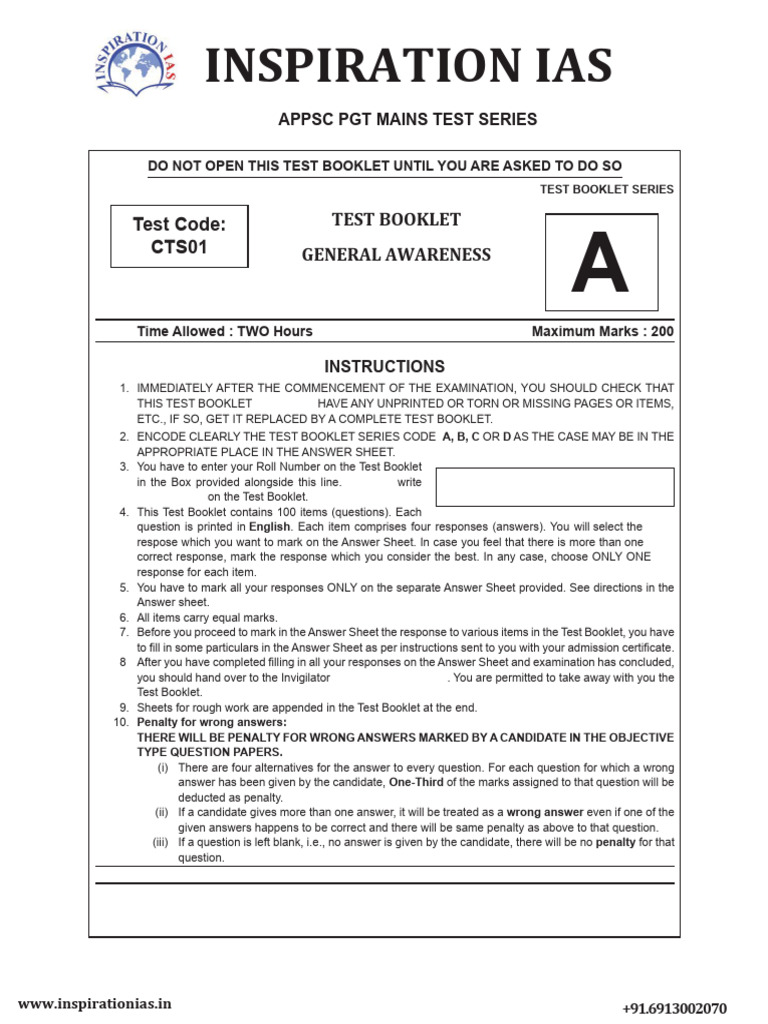 General Awareness (Cts01) | PDF