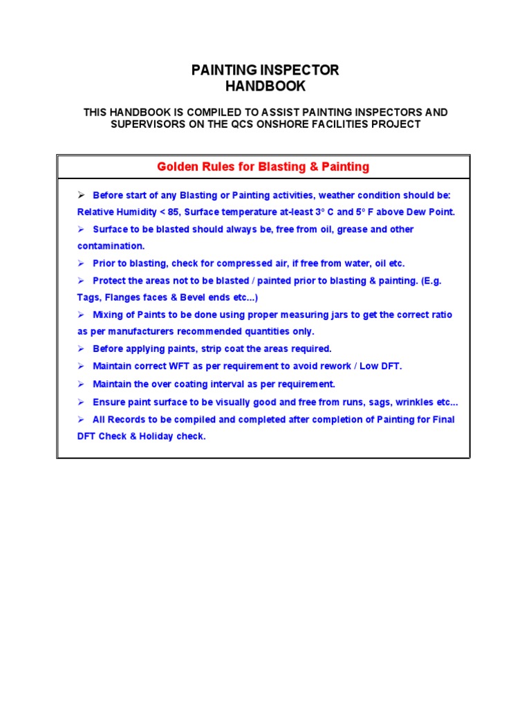 Painting Inspector Hand Book | PDF | Paint | Pipe (Fluid Conveyance)