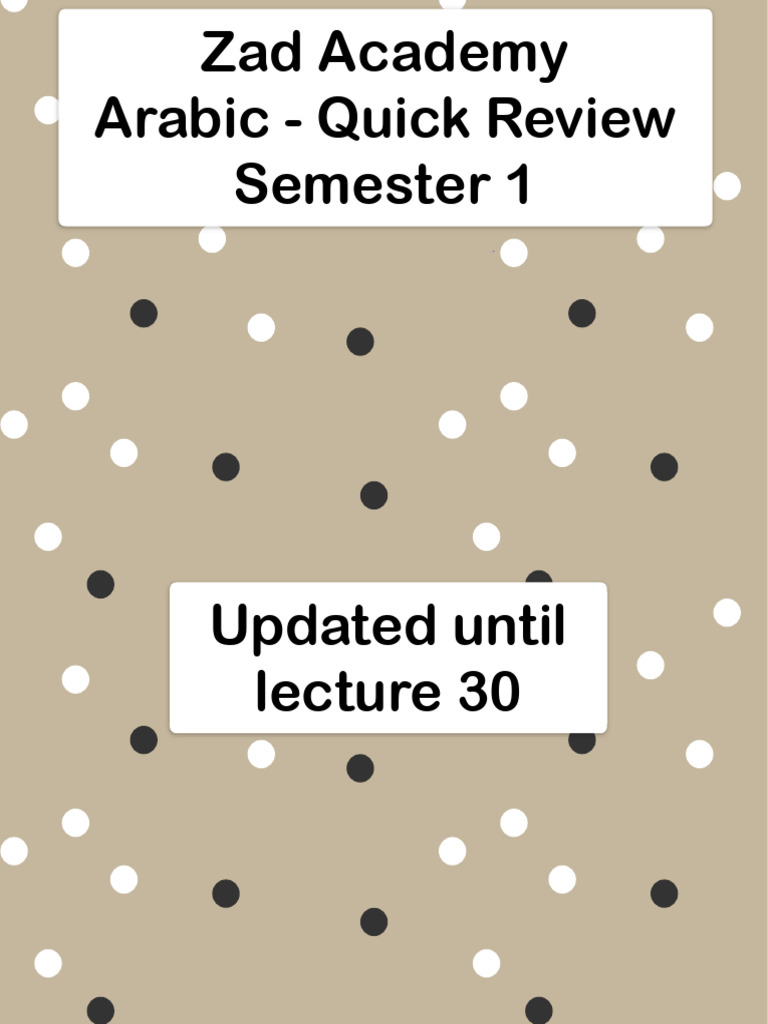 Arabic Quick Review - Lessons 1-30 | PDF | Noun | Grammatical Gender