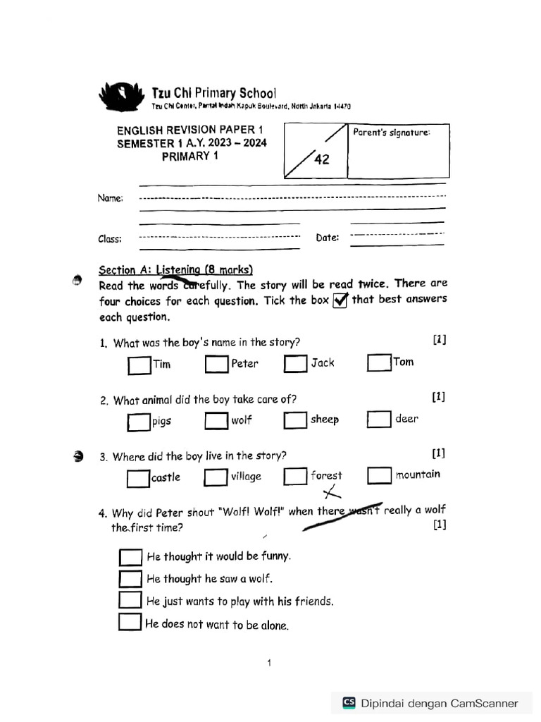 English Revision Paper 1 - Semester 1(1) | PDF