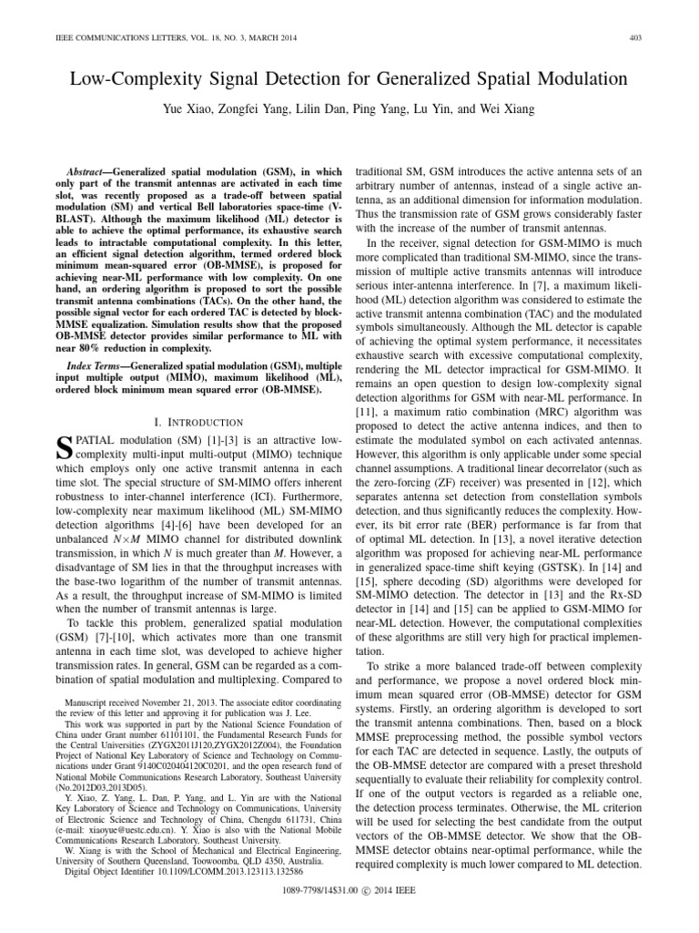 Low-Complexity - Signal - Detection - For - Generalized - Spatial - Modulation | PDF | Mimo ...