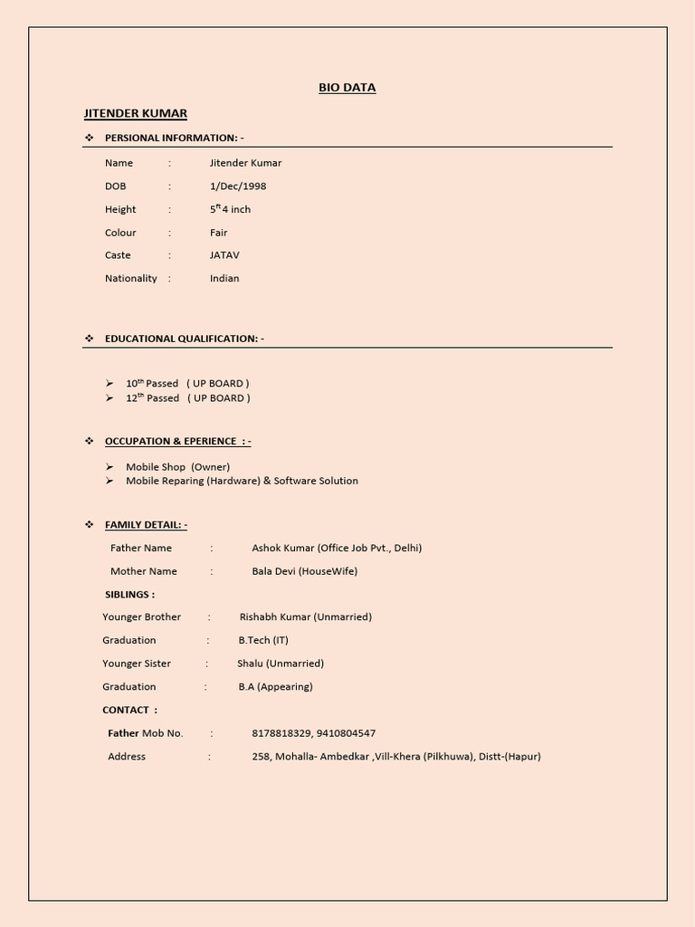 Jitendra Bio Data | PDF