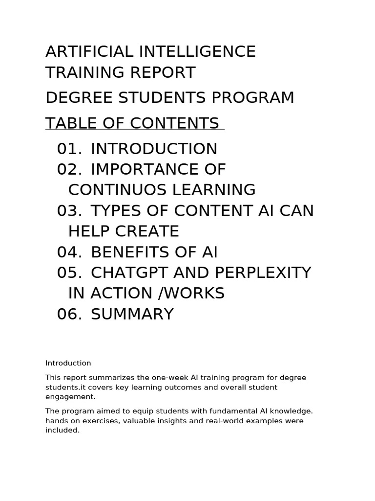 Artificial Intelligence Training Report | PDF | Artificial Intelligence ...